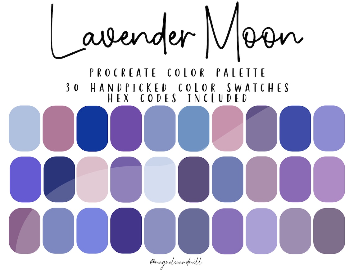 Lavender Moon Color Palette: 30 Procreate Swatches, HEX Codes (digital ...