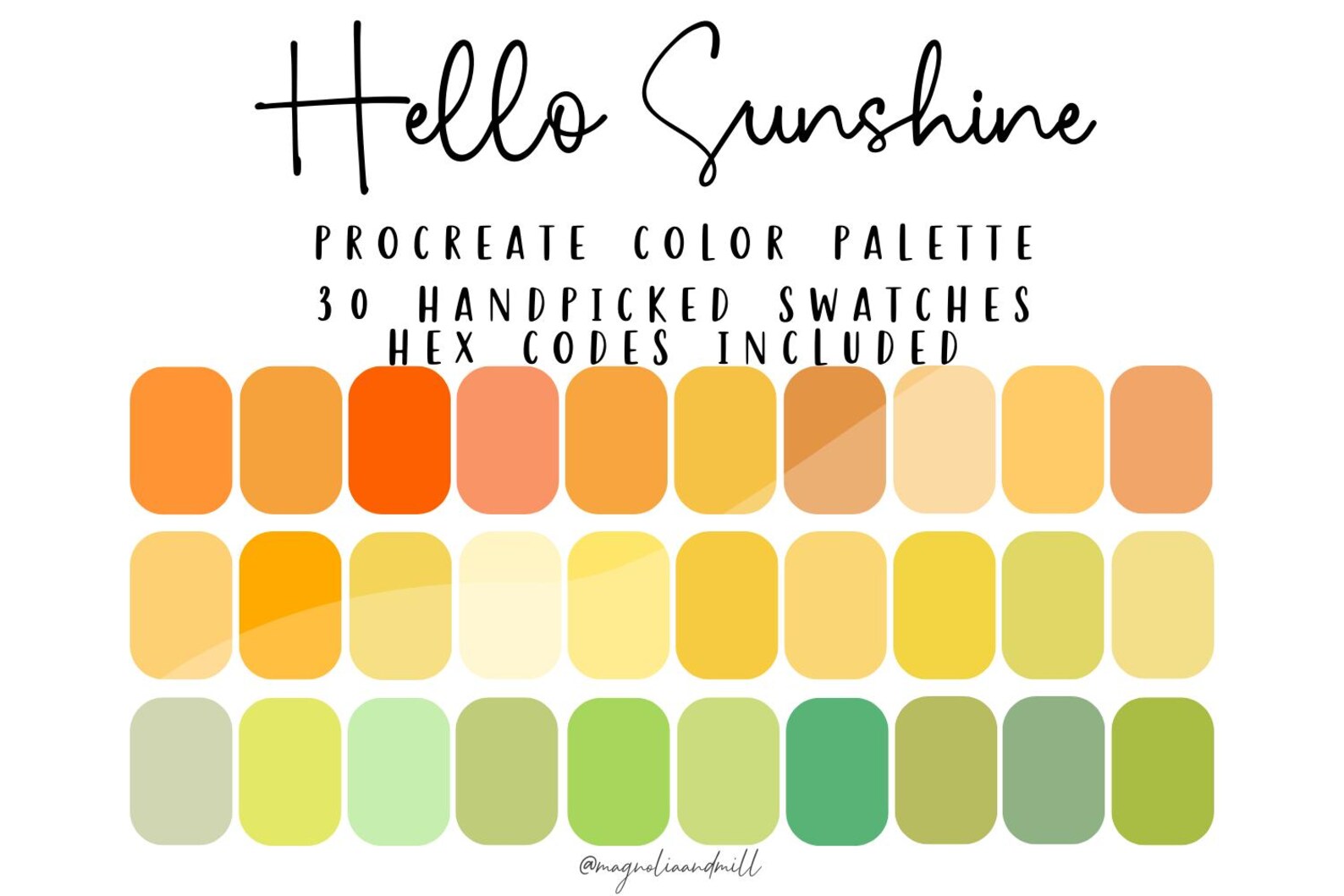 Hello Sunshine Color Palette: 30 Swatches With HEX Codes (digital ...