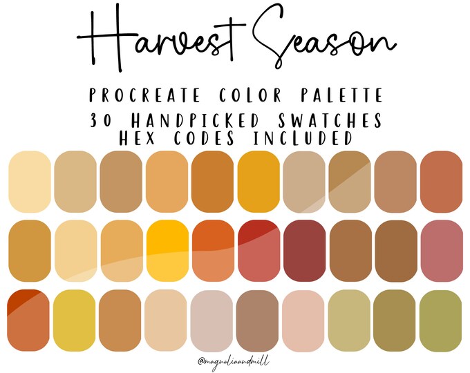 Harvest Season Procreate Color Palette: 30 Autumn Swatches (digital ...