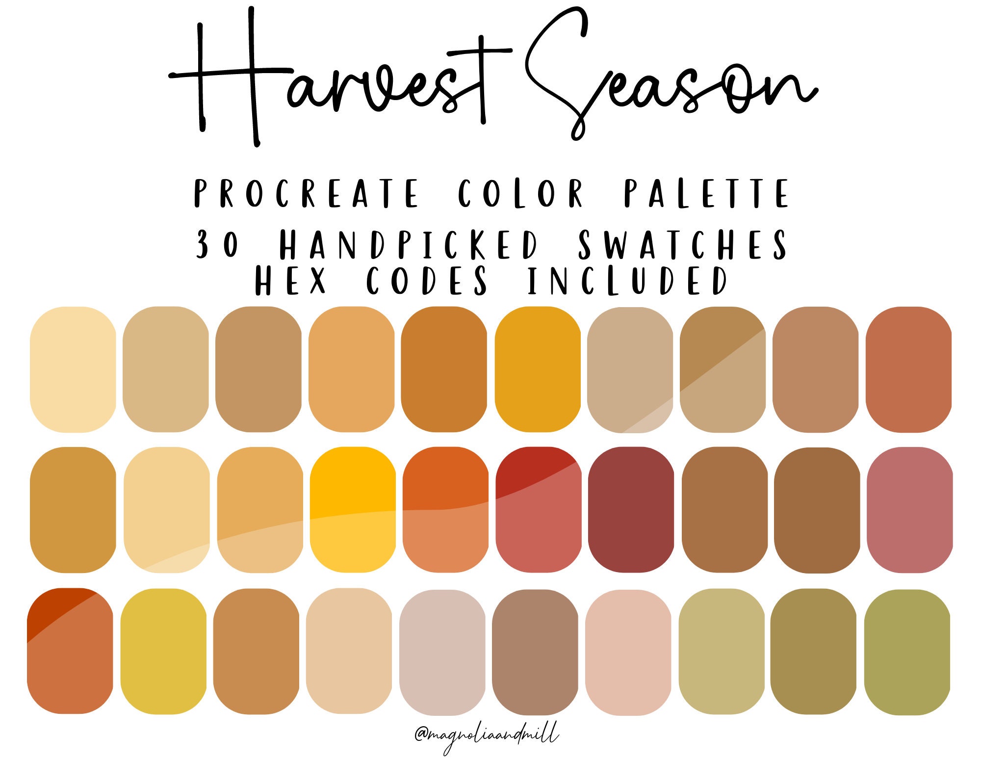 Harvest Season Procreate Color Palette: 30 Autumn Swatches (digital ...