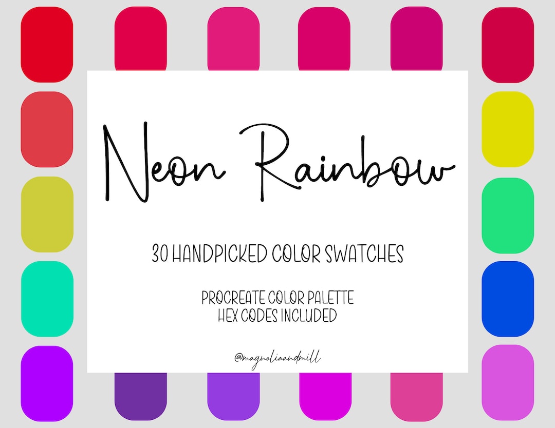 Neon Rainbow Procreate Color Palette 30 Color Swatches - Etsy