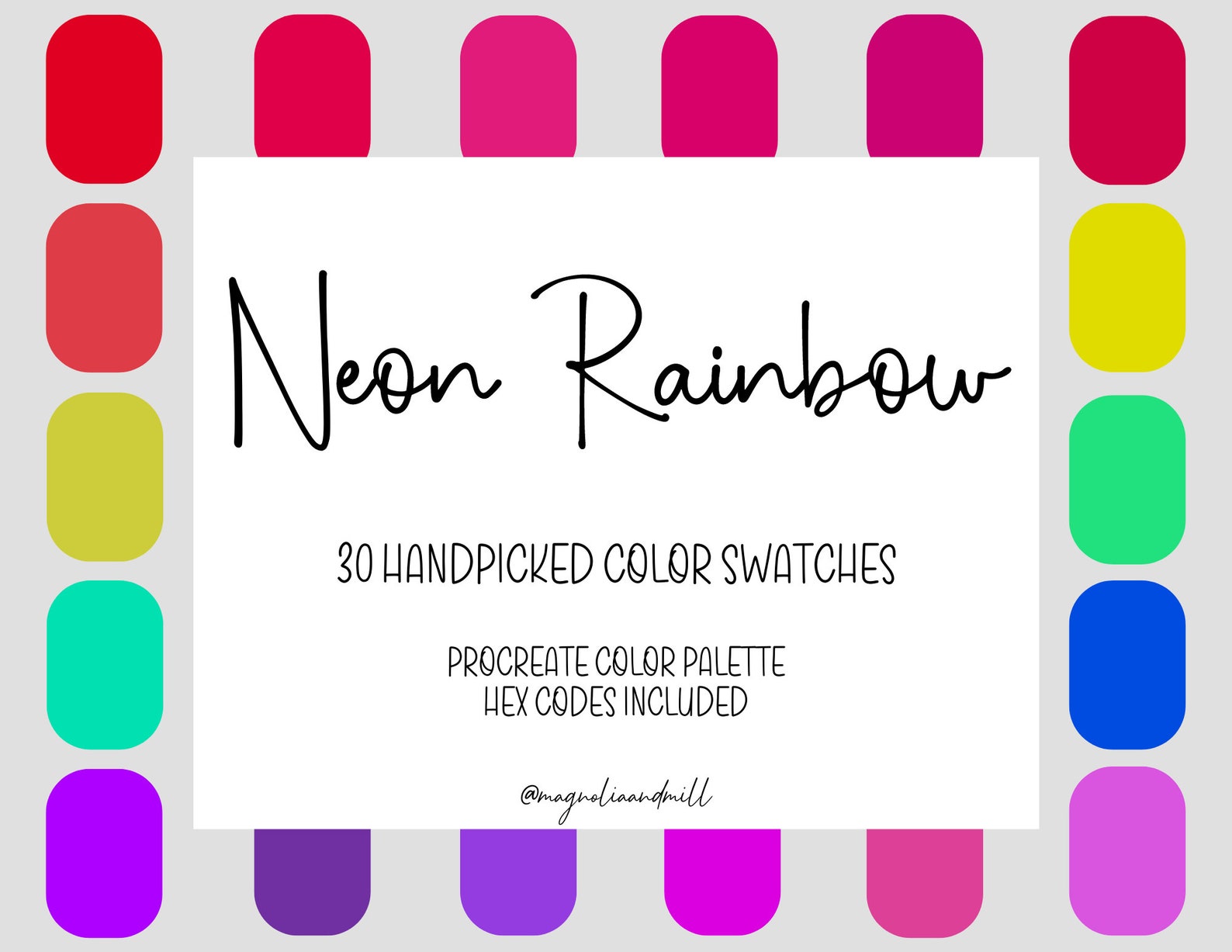Neon Rainbow Procreate Color Palette 30 Color Swatches - Etsy