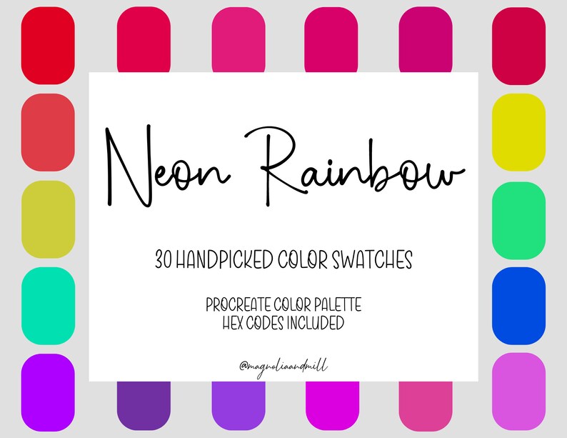 Neon Rainbow Procreate Color Palette 30 Color Swatches - Etsy Neon Rainbow Procreate Color Palette 30 Color Swatches - Etsy