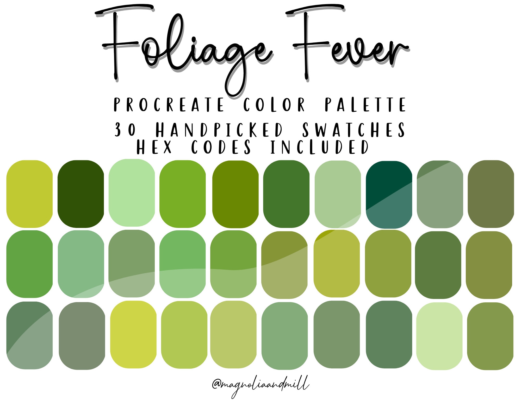 Foliage Fever Procreate Color Palette: 30 Green Shades (digital ...