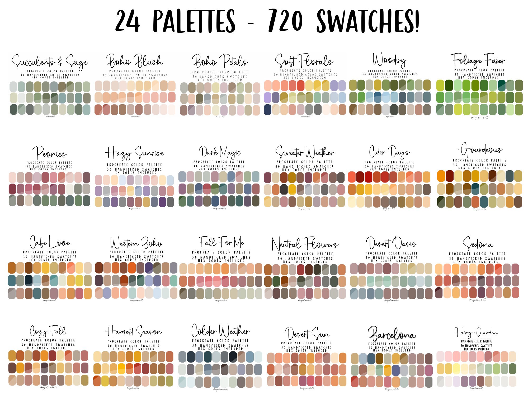 Neutral & Moody Procreate Color Palette Bundle: 720 Swatches (digital ...