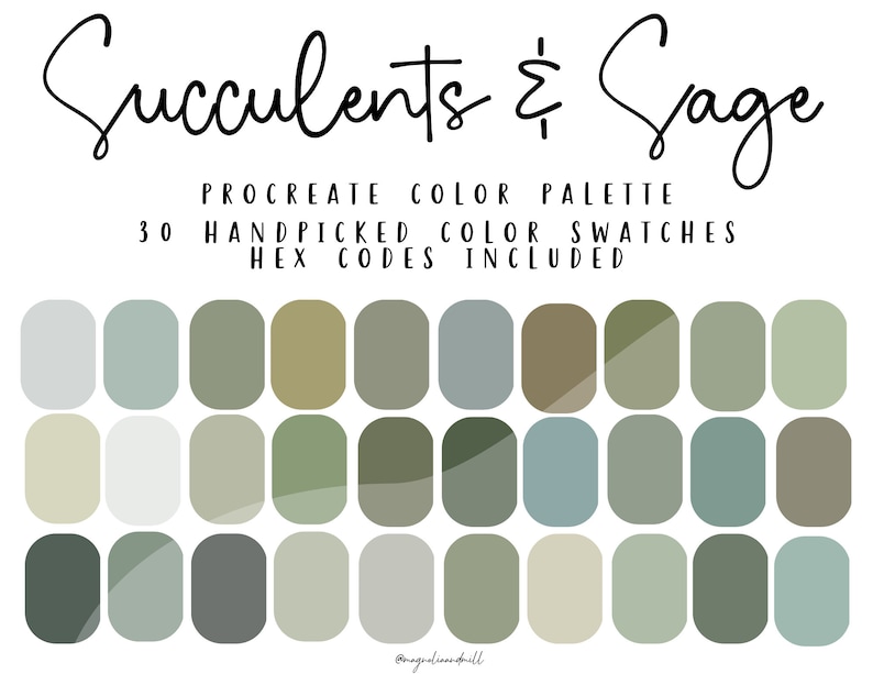 Succulents & Sage Procreate Color Palette: 30 Green Swatches (digital ...