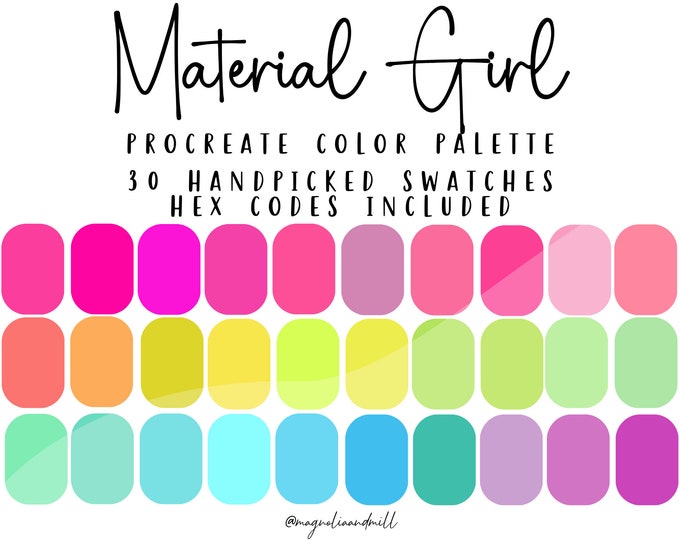 Material Girl Procreate Color Palette | Bright Rainbow Colors | Barbie ...