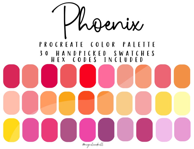 Phoenix Procreate Color Palette | 30 Handpicked Color Swatches | Firey ...