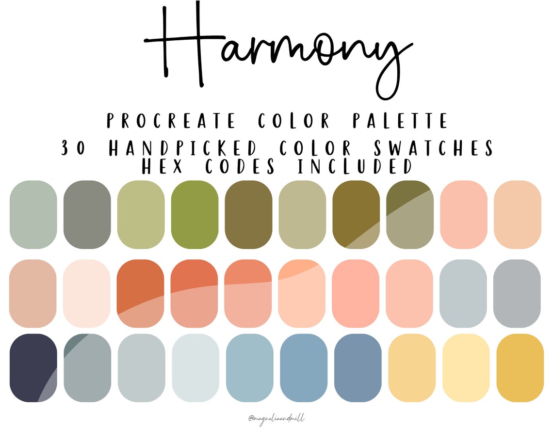 Harmony Procreate Color Palette HEX Codes Included 30 Handpicked ...