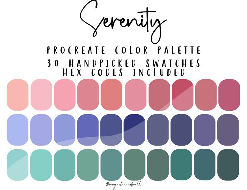 Serenity Procreate Color Palette: 30 Mermaid Vibes Swatches (digital ...