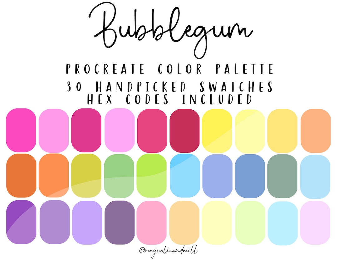 Bubblegum Procreate Color Palette: 30 Bright Swatches (digital Download ...