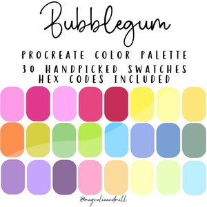Bubblegum Procreate Color Palette | 30 Color Swatches | Rainbow Color ...