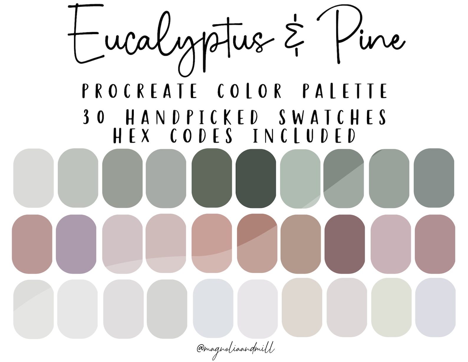 Eucalyptus & Pine Procreate Color Palette | Digital Color Palette ...