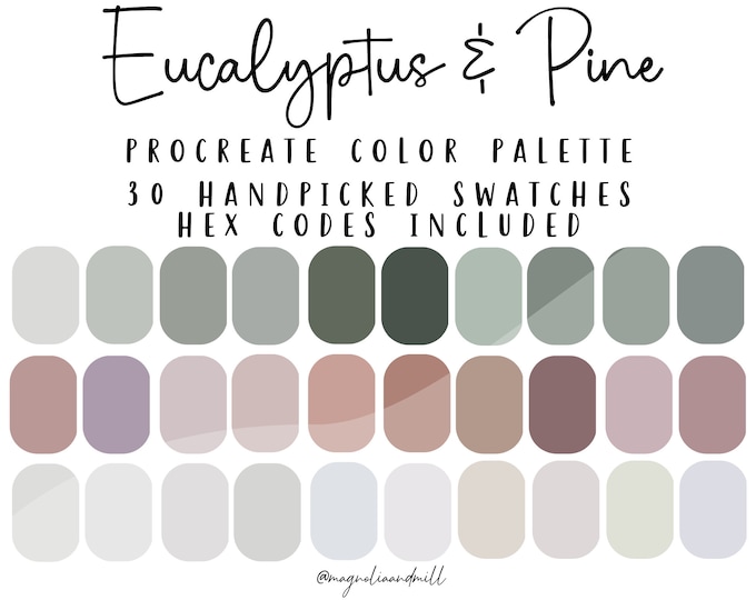 Eucalyptus & Pine Procreate Color Palette | Digital Color Palette ...