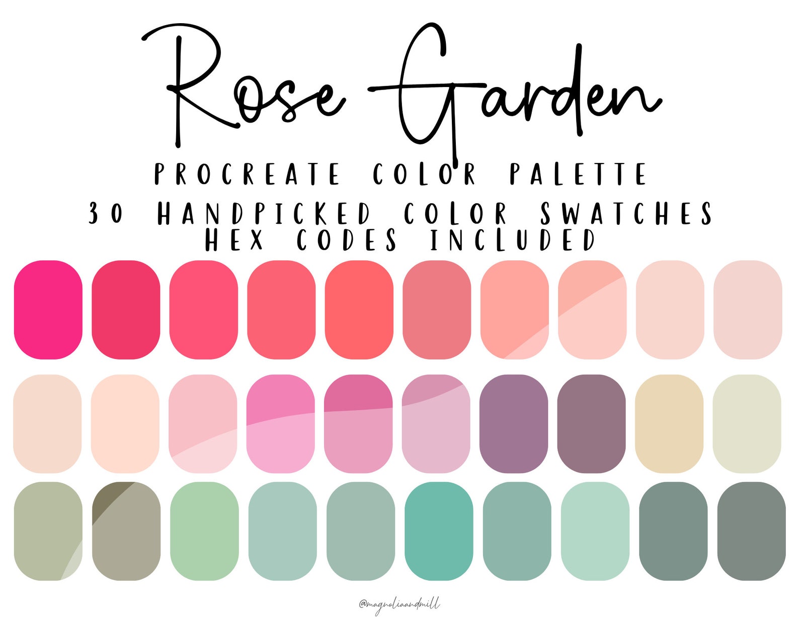 Rose Garden Procreate Color Palette | HEX Codes Included | 30 ...