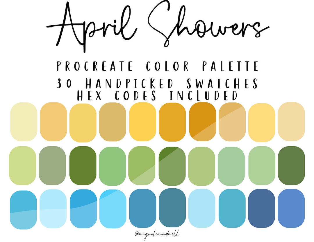 April Showers Color Palette: 30 Spring Swatches for Procreate (PDF) - Etsy