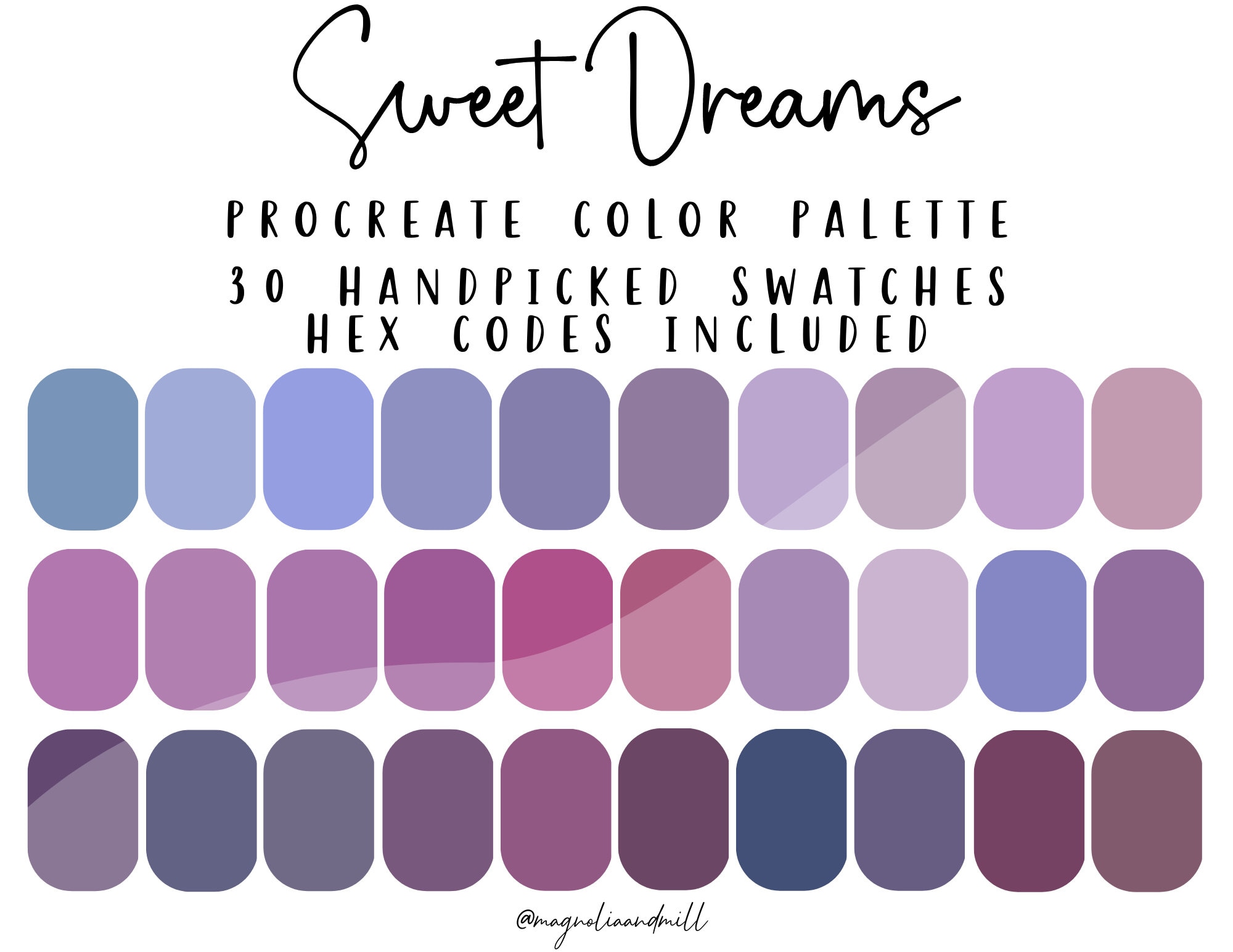 Sweet Dreams Color Palette | 30 Color Swatches | Shades of Purple ...