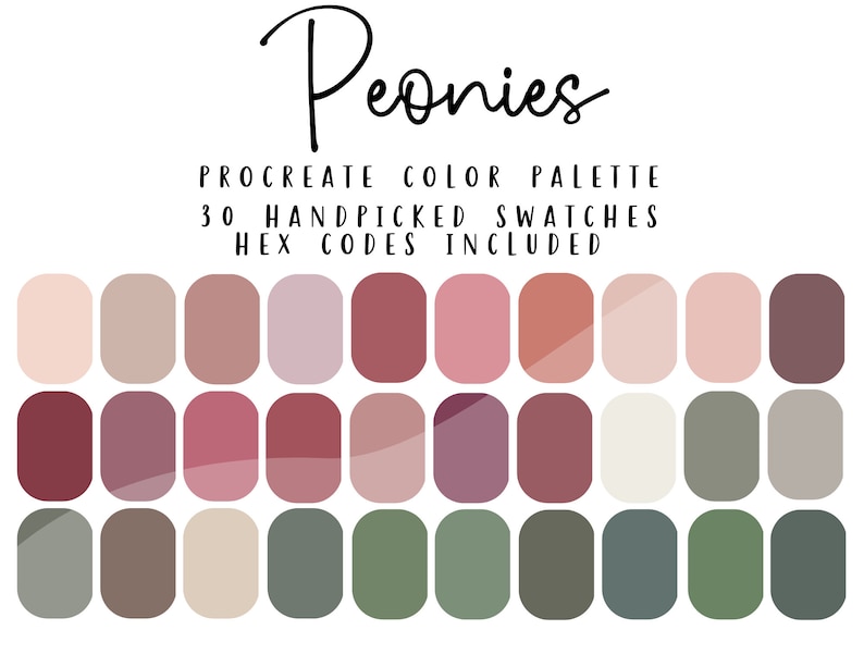 Peonies Color Palette: 30 Swatches for Procreate (digital Download) - Etsy