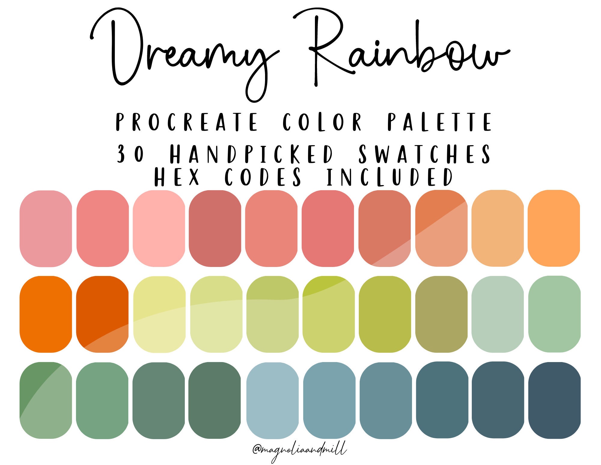 Dreamy Rainbow Procreate Color Palette | 30 Color Swatches | Rainbow ...