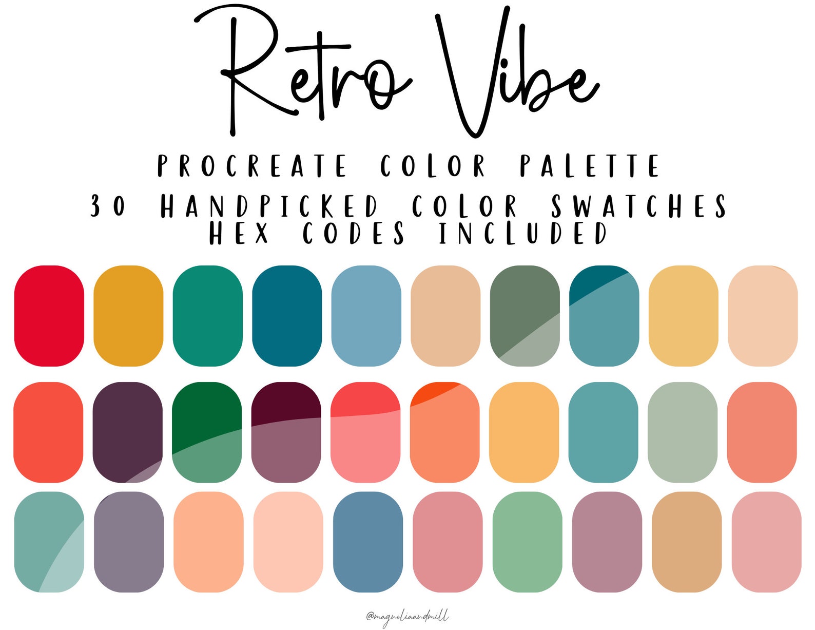 Retro Vibe Procreate Color Palette | HEX Codes Included | 30 Handpicked ...