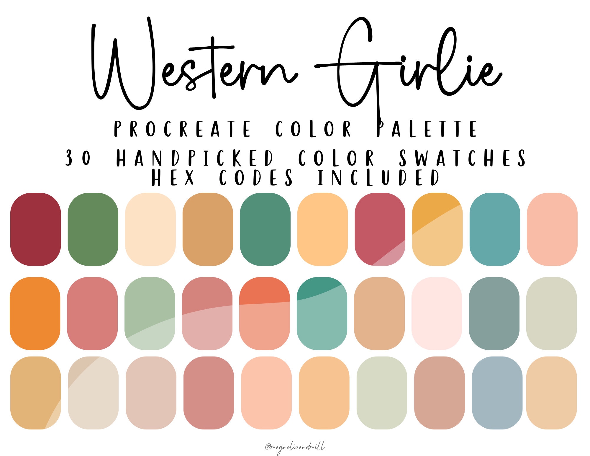 Western Girlie Procreate Color Palette | HEX Codes Included | 30 ...