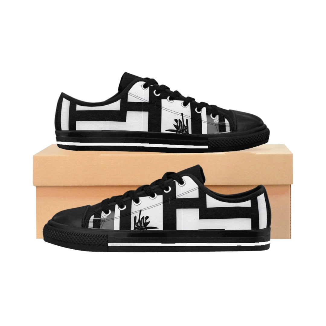 Black & White Line Pattern Shoes, Men's Sneakers - Etsy