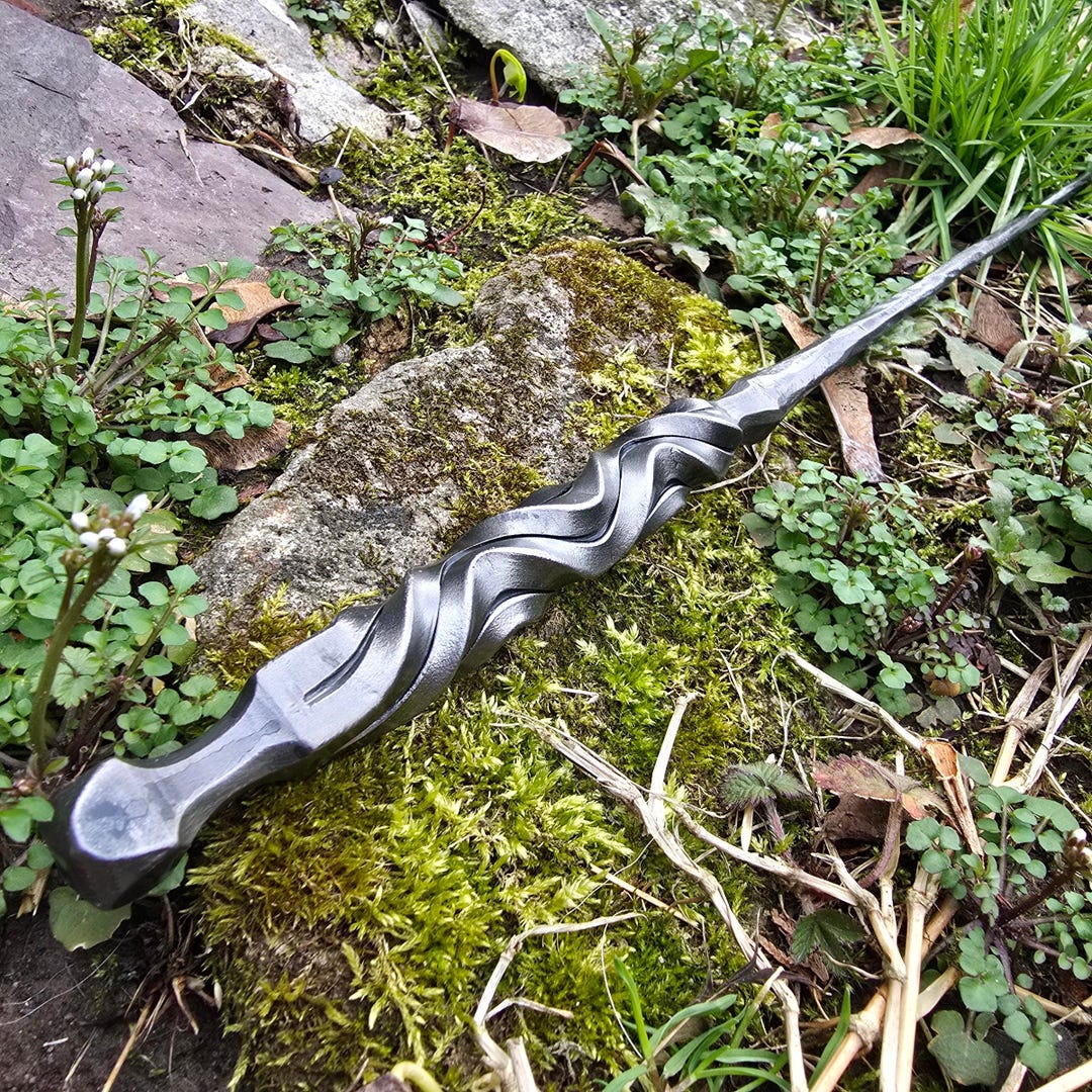 Hand Forged Steel Wand With Twisted Handle - Etsy