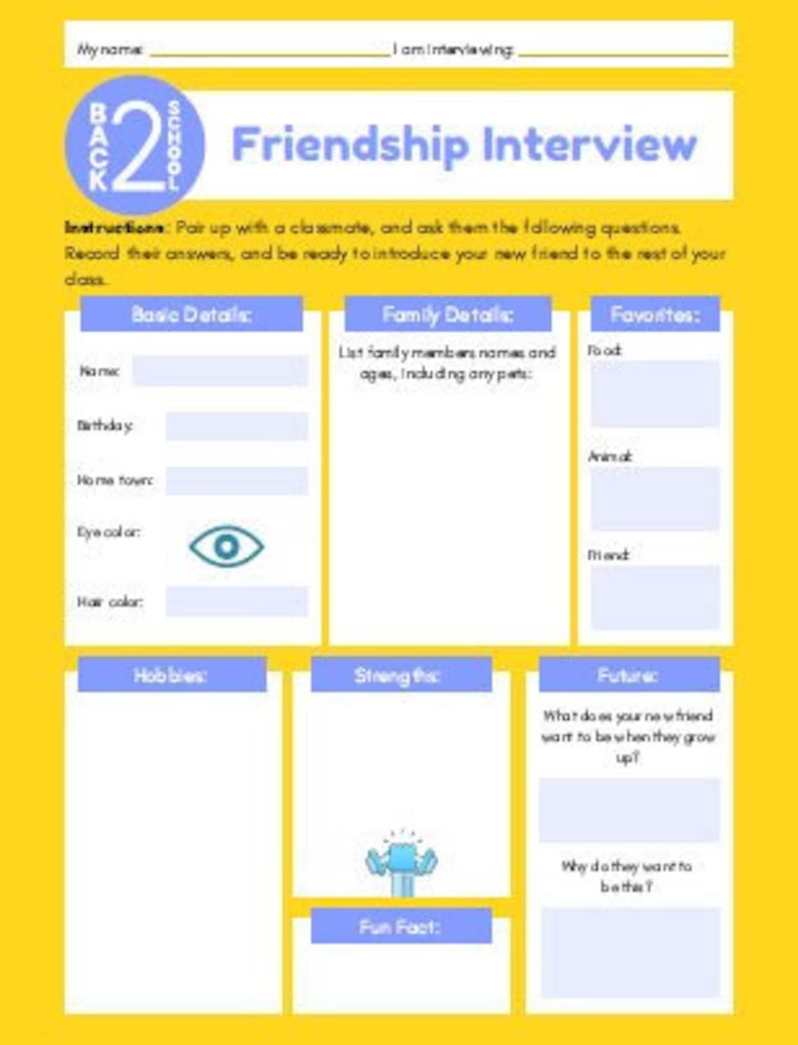 Friendship Interview Printable Worksheet for Kids | Etsy