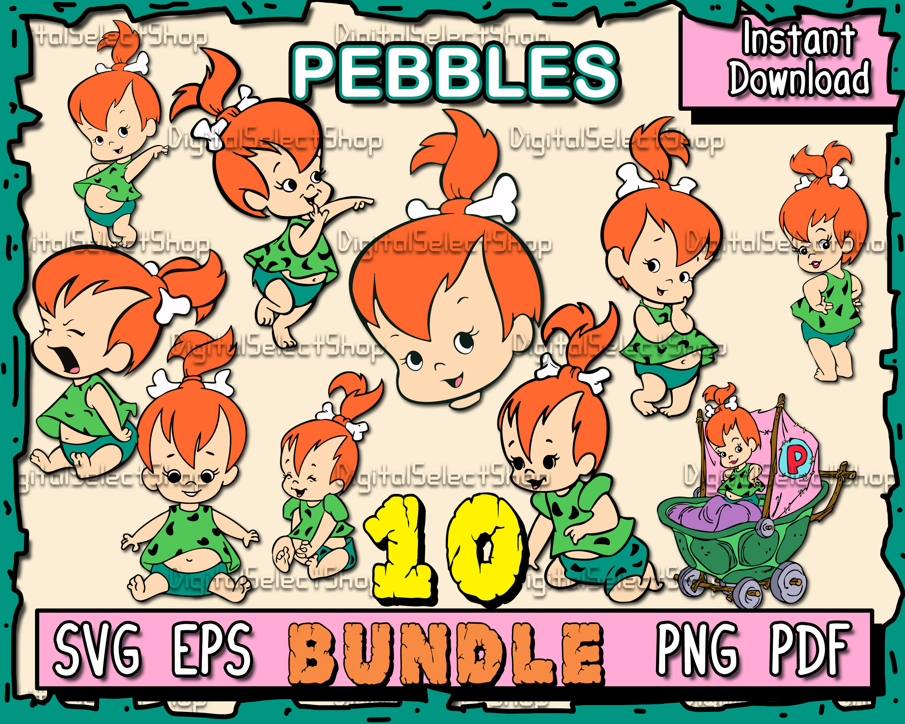 Pebbles Flintstones Svg Bundle, Svg Pack, Layered Svg, PNG, PDF, EPS ...