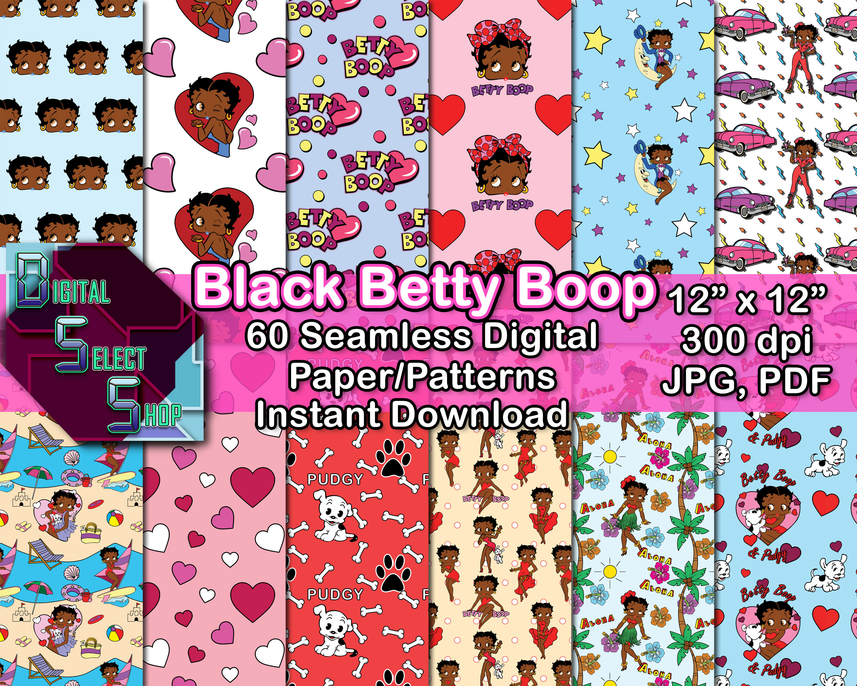 Seamless Digital Paper, Black Betty Boop Patterns, Scrapbooking ...