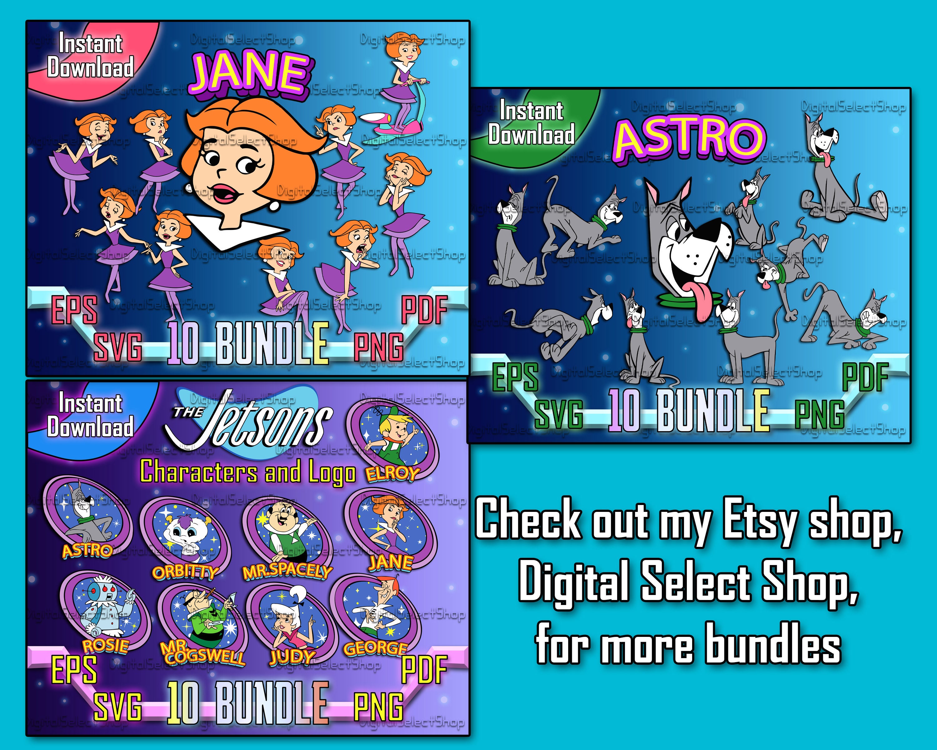 The Jetsons Svg Pack, Rosie Jetson, Retro Cartoon, Svg Bundle, Layered Svg, PNG, PDF, EPS, Files ...