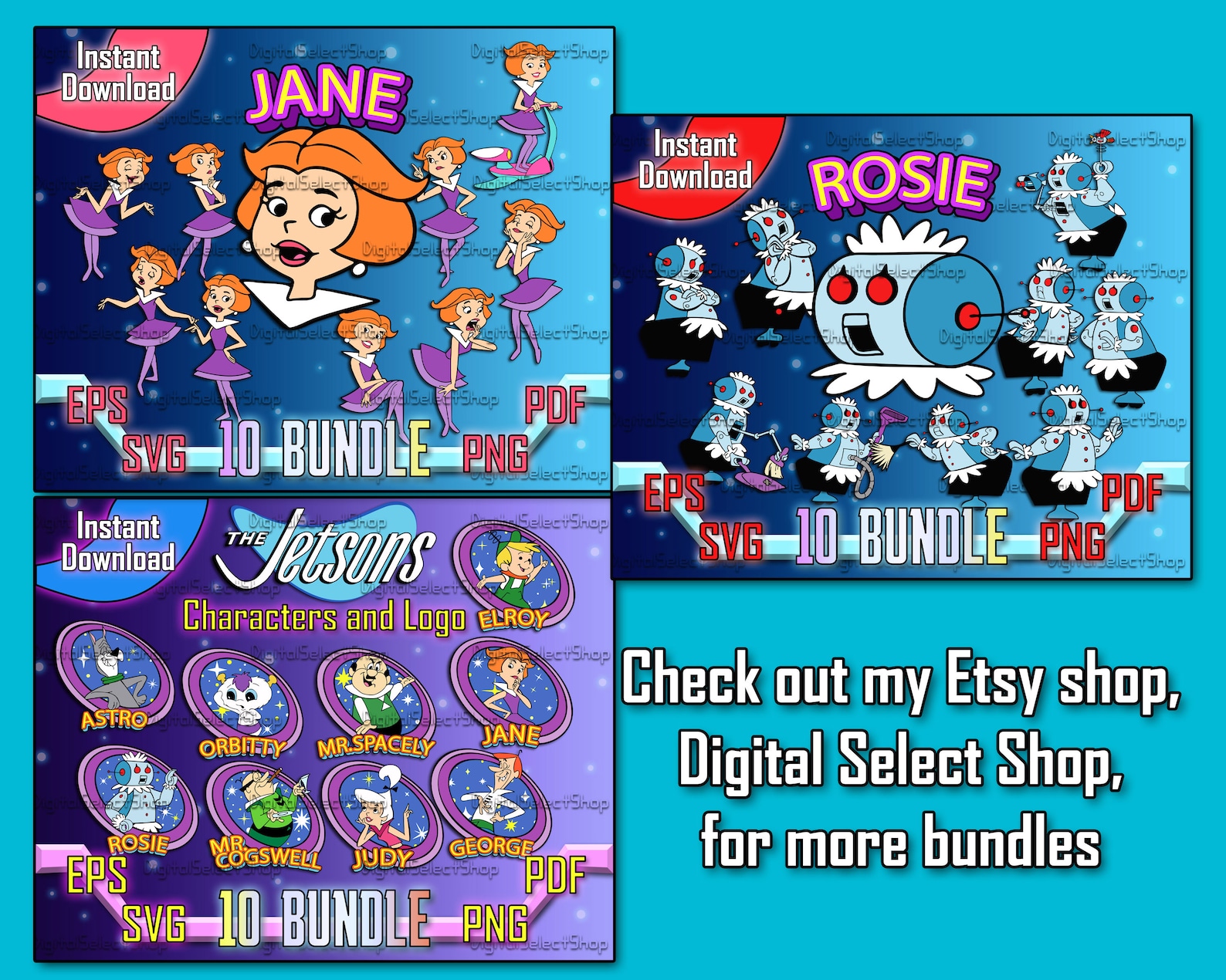 The Jetsons Svg Bundle, Retro Cartoon, Svg Pack, Layered Svg, PNG, PDF ...