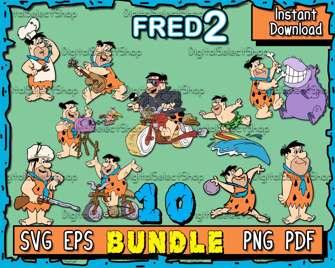 Fred Flintstones Svg Bundle, Second Svg Pack, Layered Svg, PNG, PDF ...