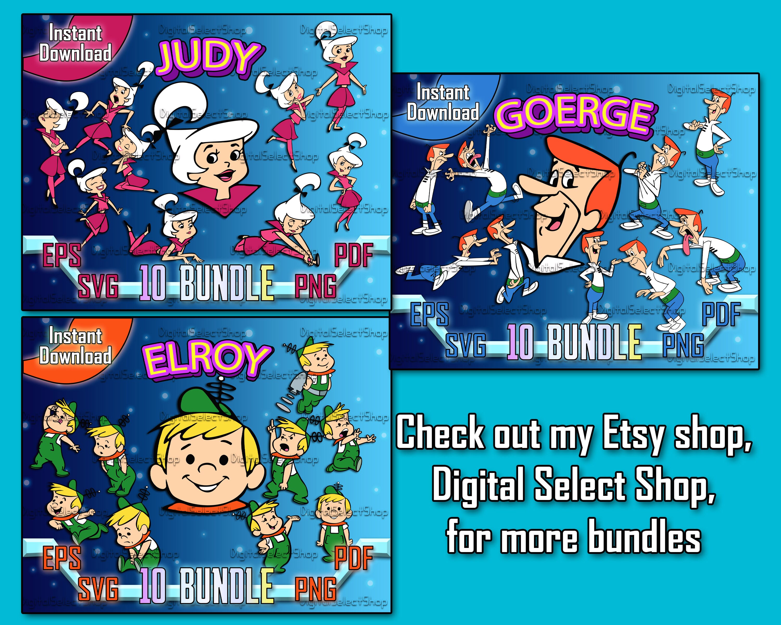 The Jetsons Svg Bundle, Retro Cartoon, Svg Pack, Layered Svg, PNG, PDF ...