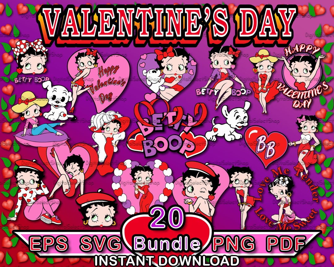 Valentine Betty Boop Svg Bundle, Love, Svg Pack, Layered Svg, PNG, PDF ...