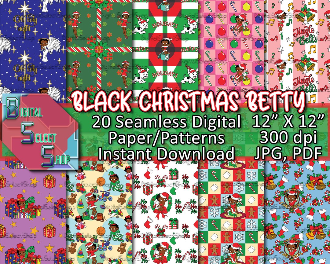 Christmas Seamless Digital Paper, Black Betty Boop Patterns, Holiday ...