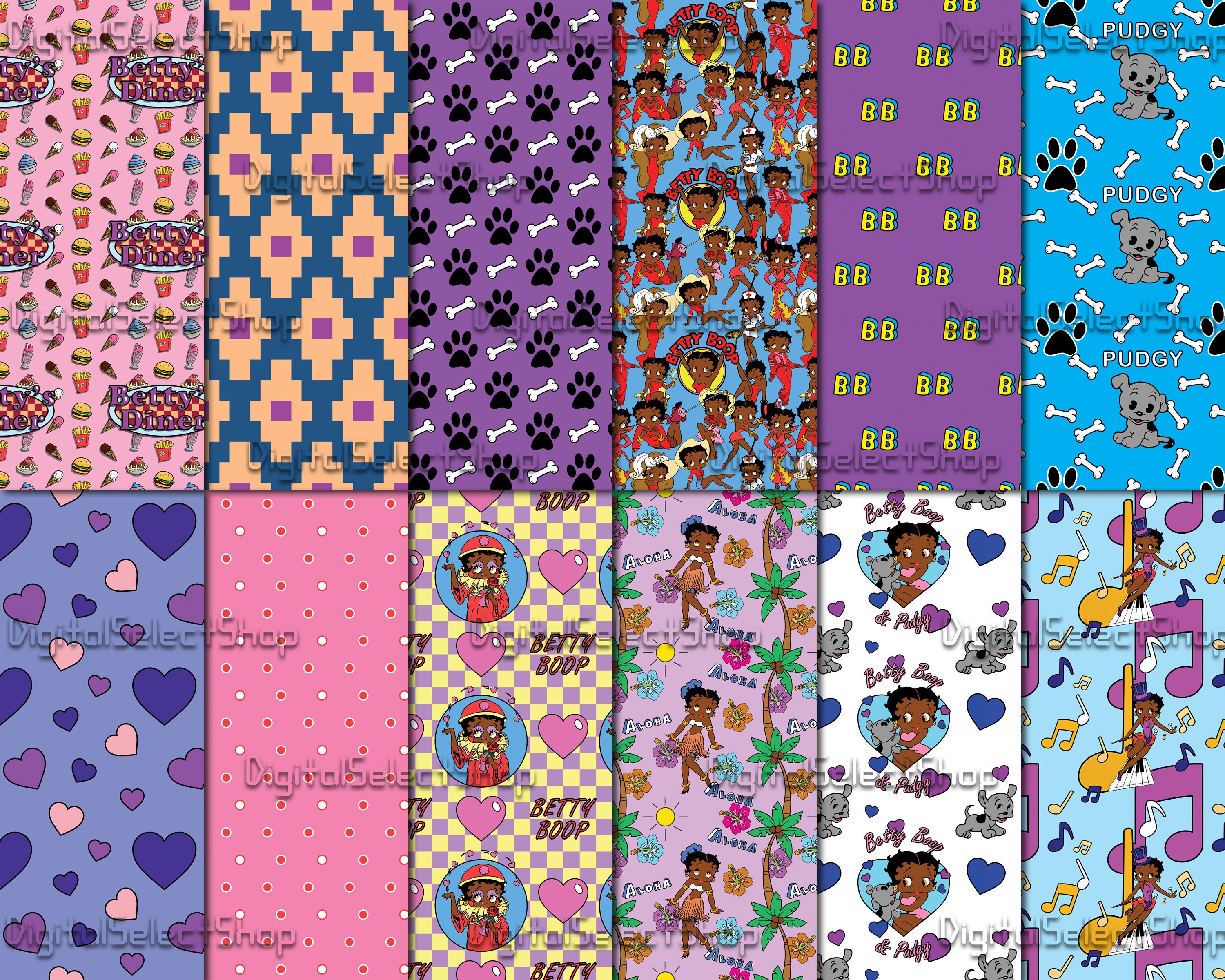 Seamless Digital Paper, Black Betty Boop Patterns, Scrapbooking ...