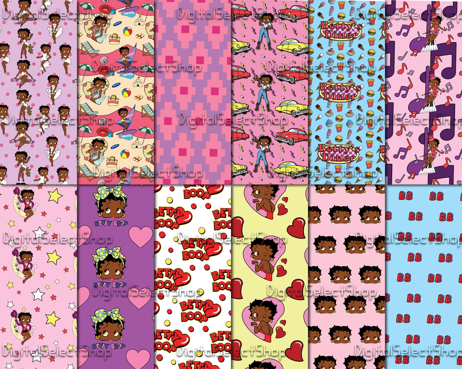 Seamless Digital Paper, Black Betty Boop Patterns, Scrapbooking ...