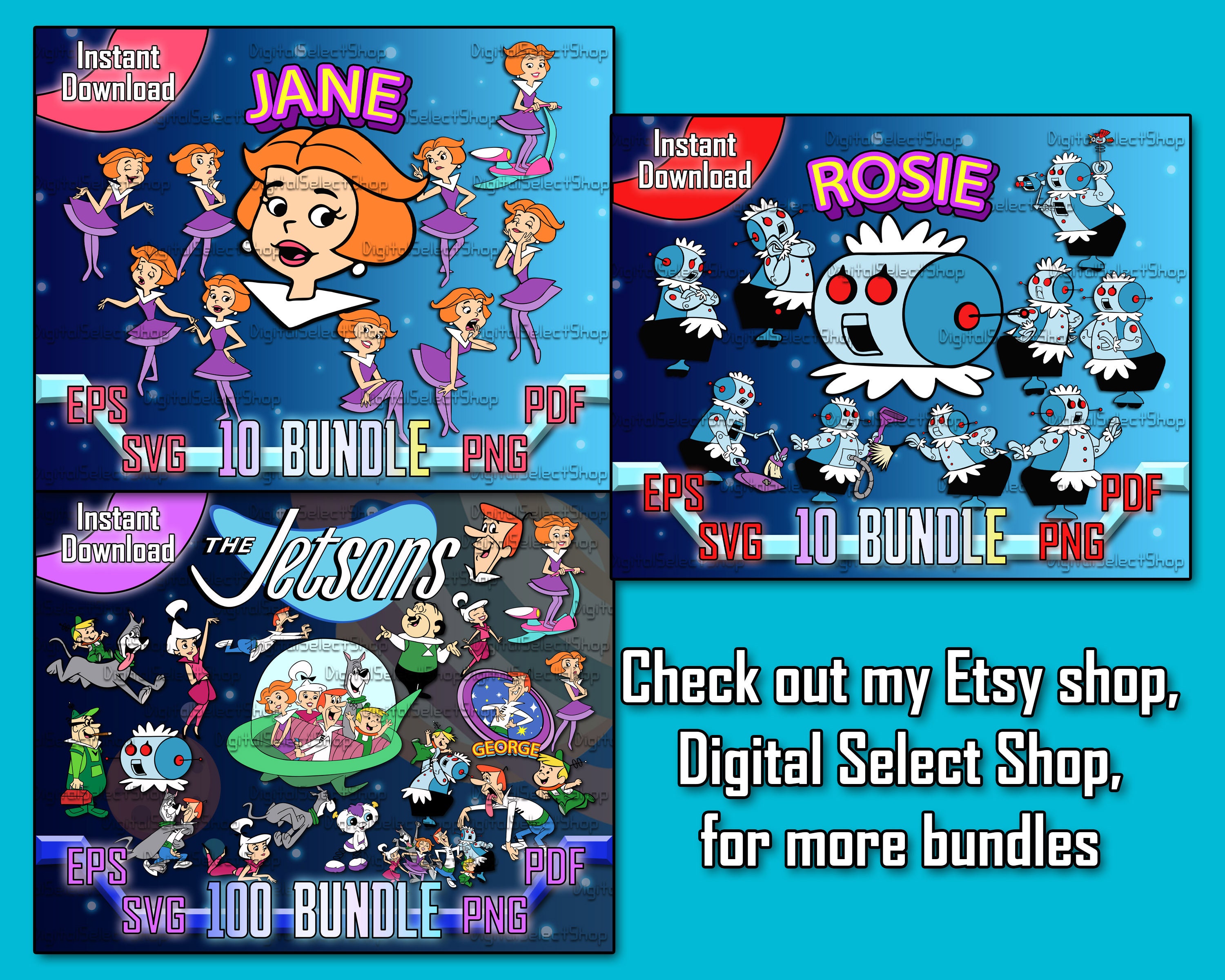 The Jetsons Svg Pack, Retro Cartoon, Svg Bundle, Layered Svg, PNG, PDF ...