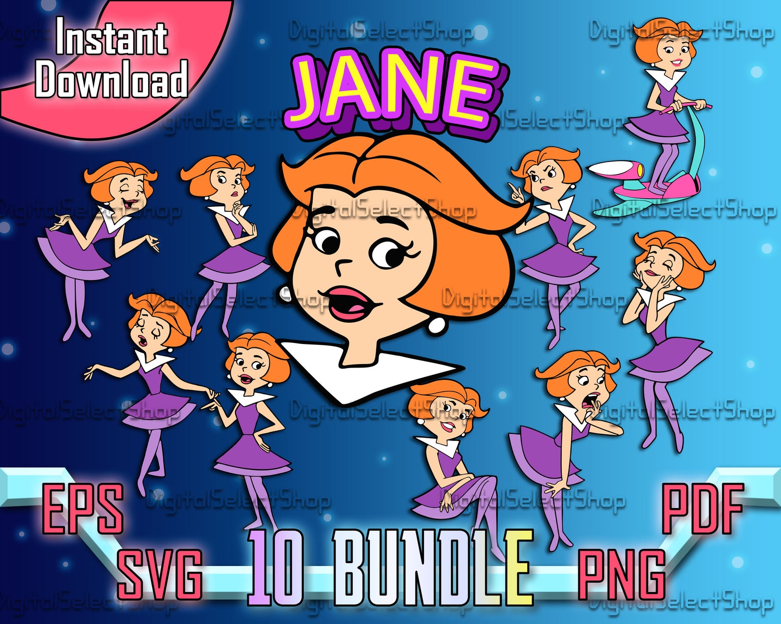 The Jetsons Svg Pack, Jane Jetson, Retro Cartoon, Svg Bundle, Layered ...