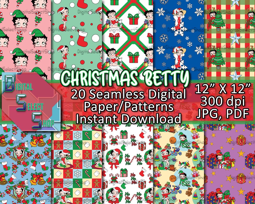 Christmas Seamless Digital Paper, Betty Boop Patterns, Holiday ...