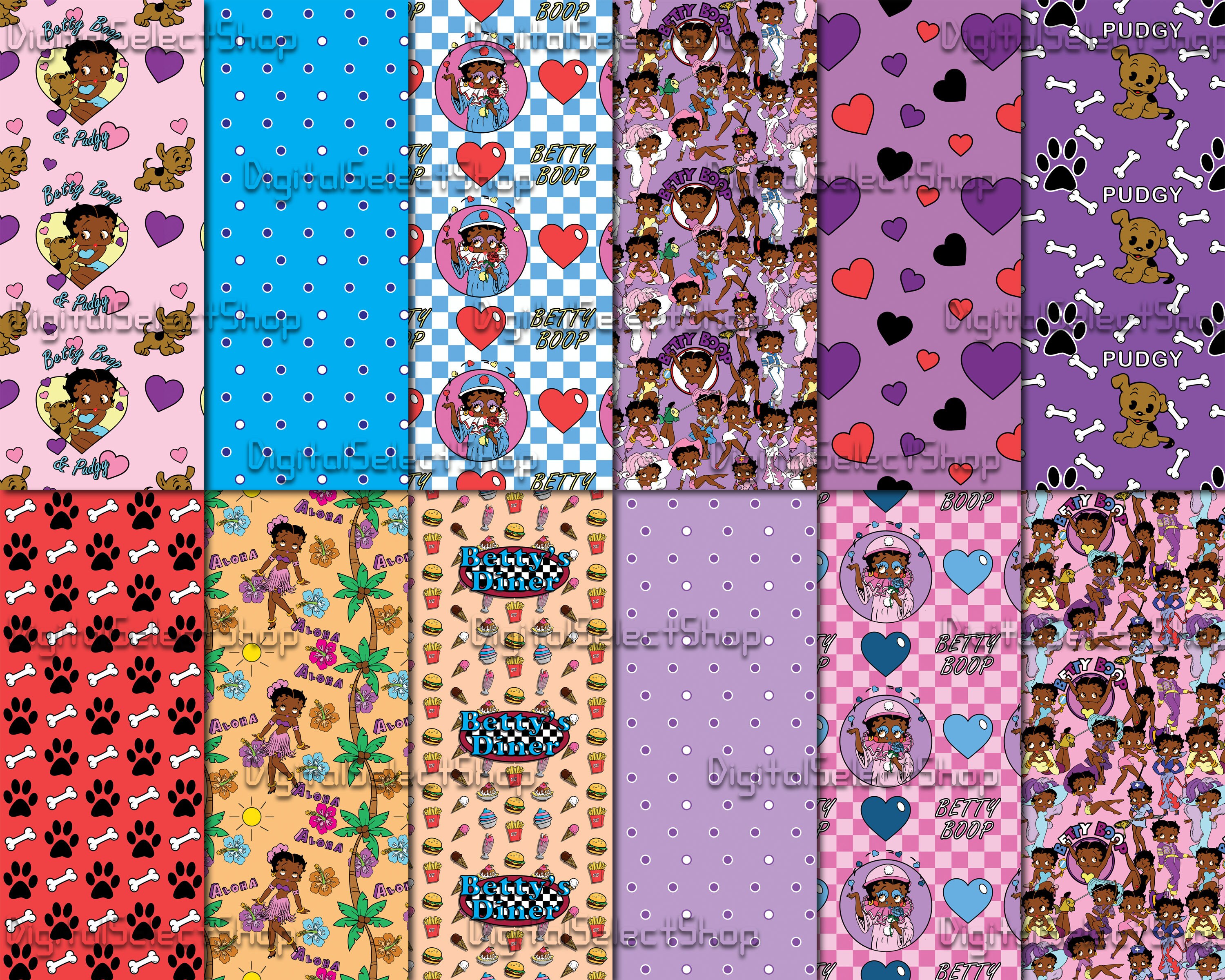 Seamless Digital Paper, Black Betty Boop Patterns, Scrapbooking ...