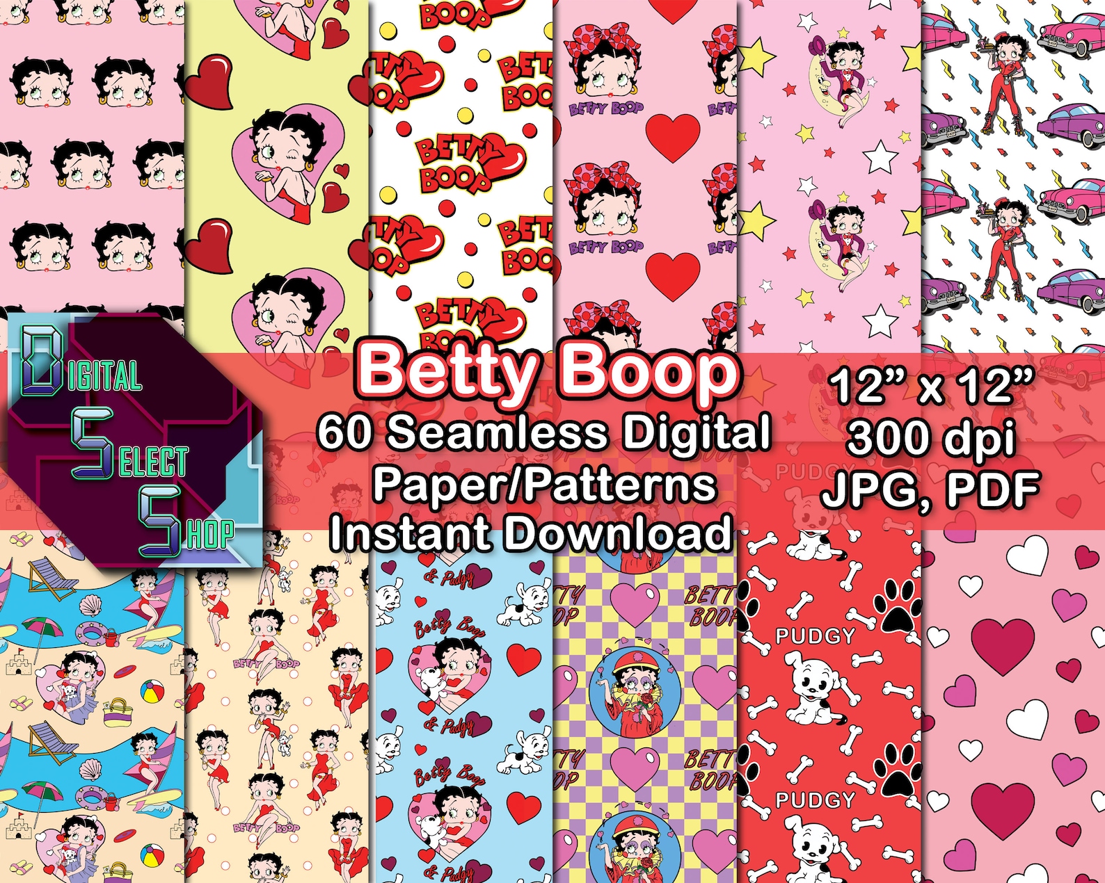 Seamless Digital Paper, Betty Boop Patterns, Scrapbooking, Seamless ...