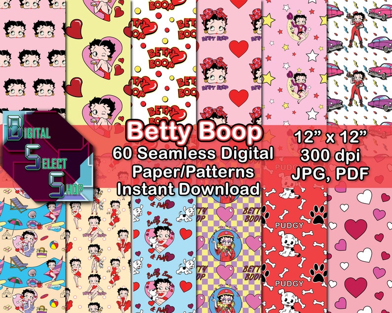 Seamless Digital Paper, Betty Boop Patterns, Scrapbooking, Seamless ...