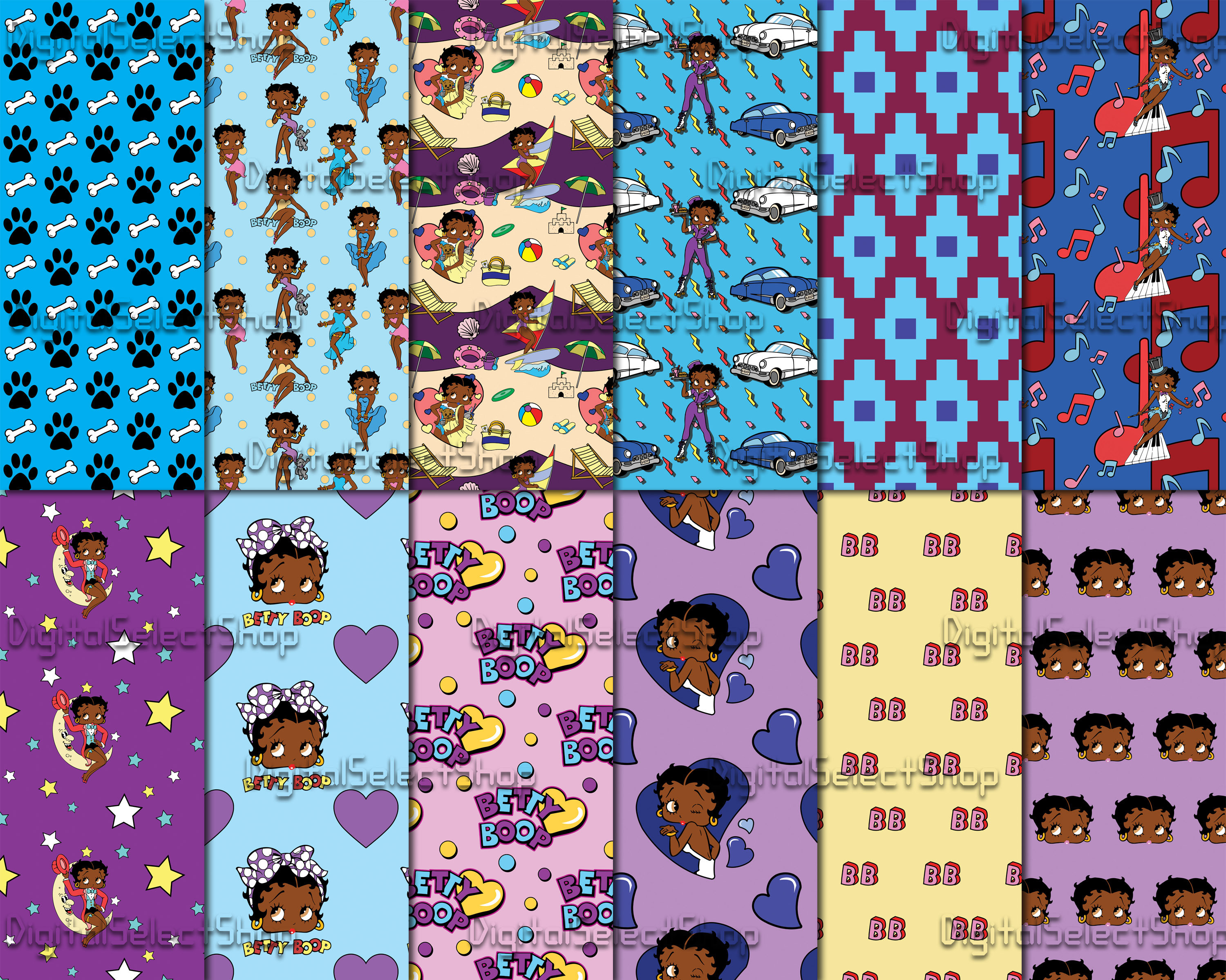 Seamless Digital Paper, Black Betty Boop Patterns, Scrapbooking ...