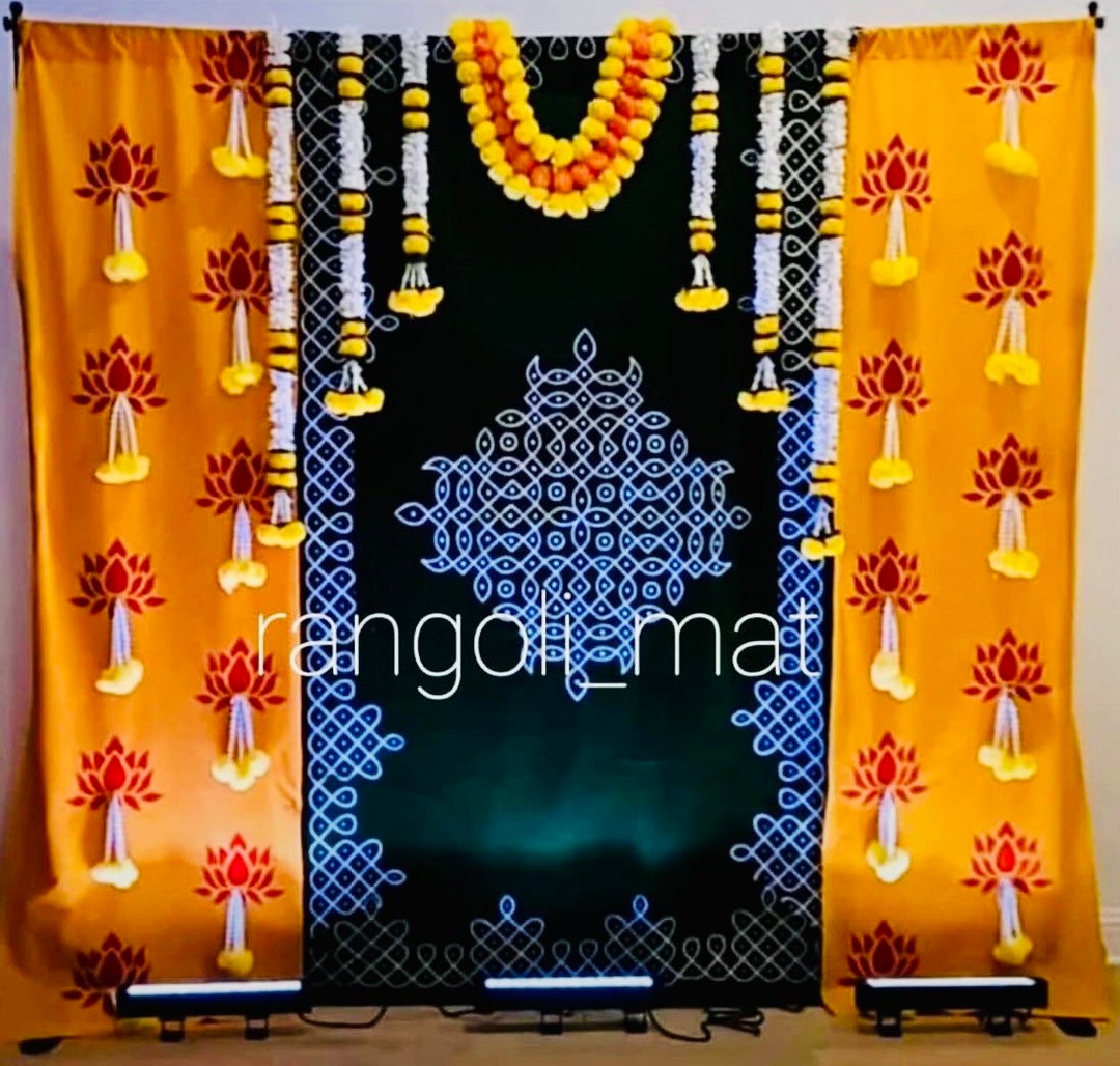 Hand Painted Velvet Cloth Kolam Backdrop / Muggu Backdrop / Festive ...