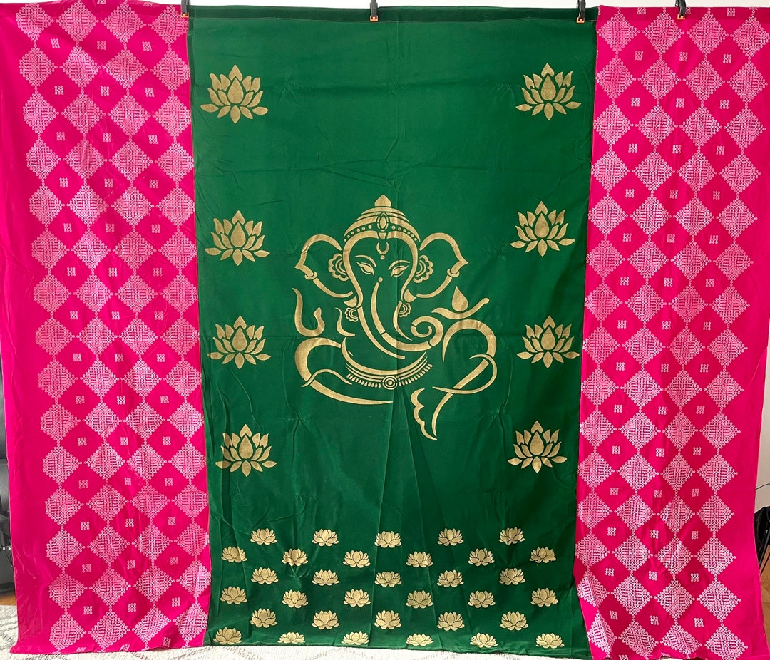 Velvet Green and Pink Ganesh Backdrop - Festive, South Indian, and ...
