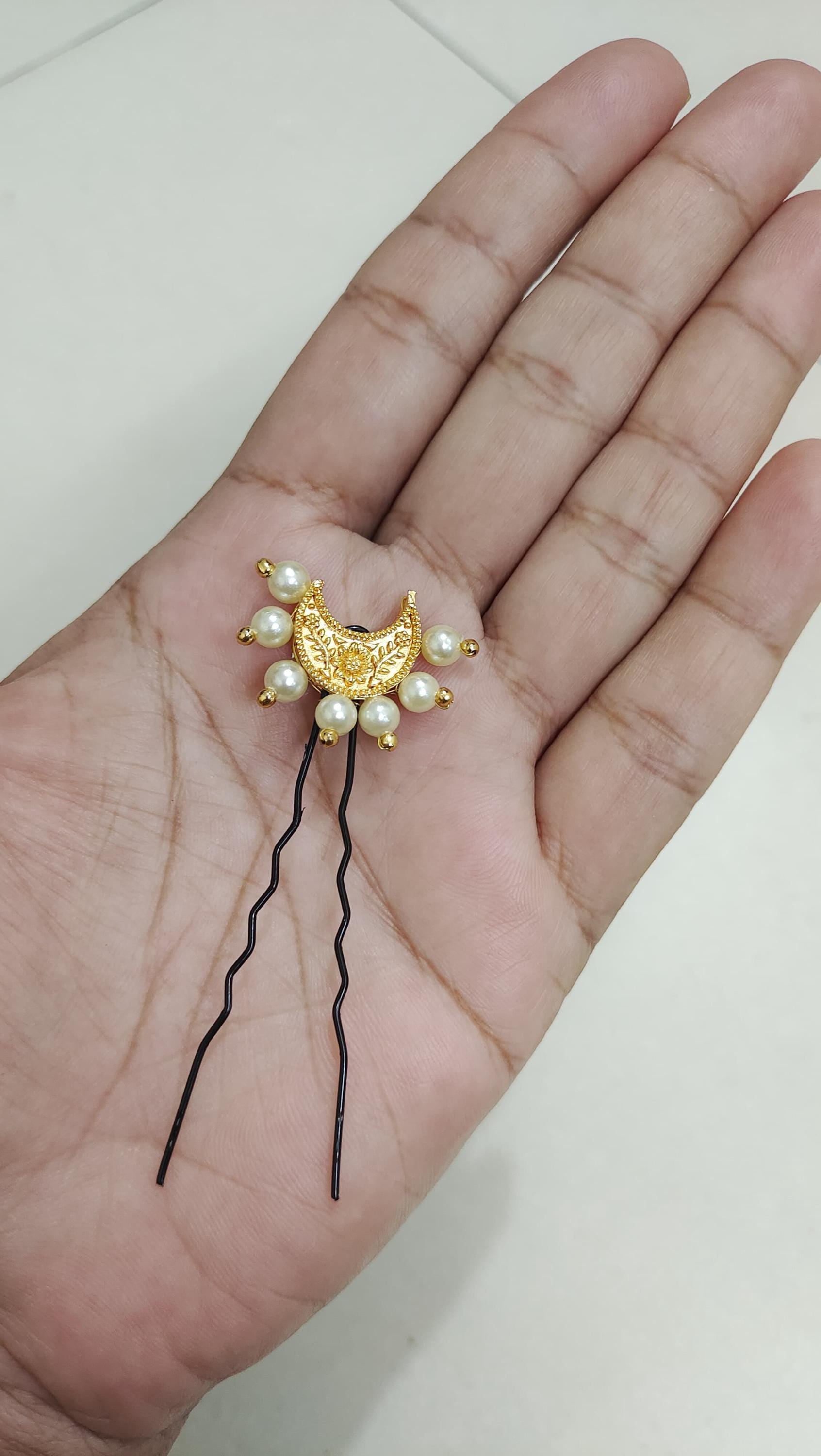 Hair Pin / Khopa/ Handmade Maharastrian Hair Pin With Pearls | Hair Bun ...