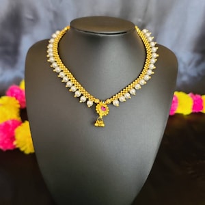 Maharashtrian Elegance: Gold Kolhapuri Thushi Necklace Set With Nath - Etsy