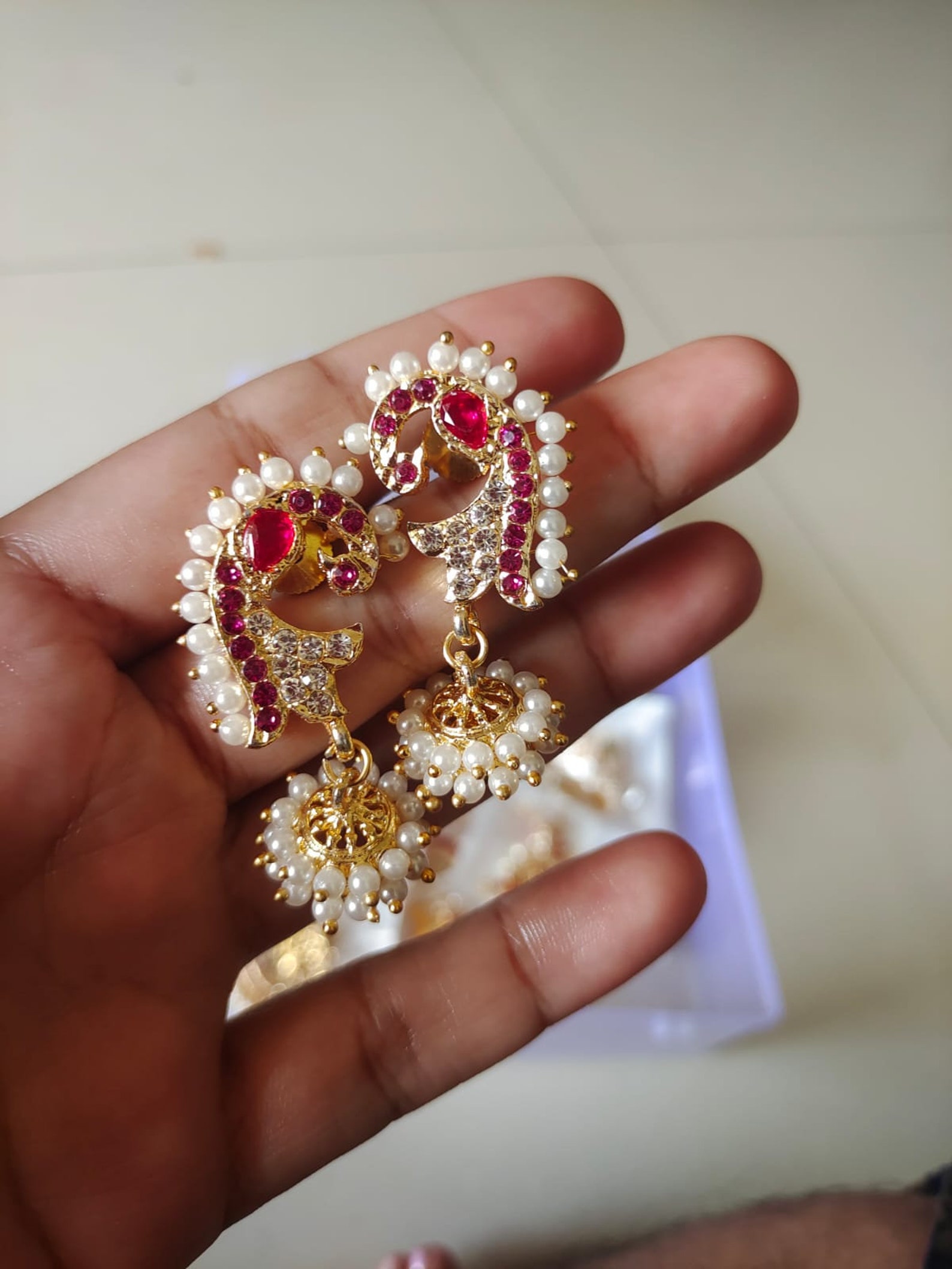 Indian Pearl Danglers/ Jhumka Earring / Moti Jewelry/small Danglers ...
